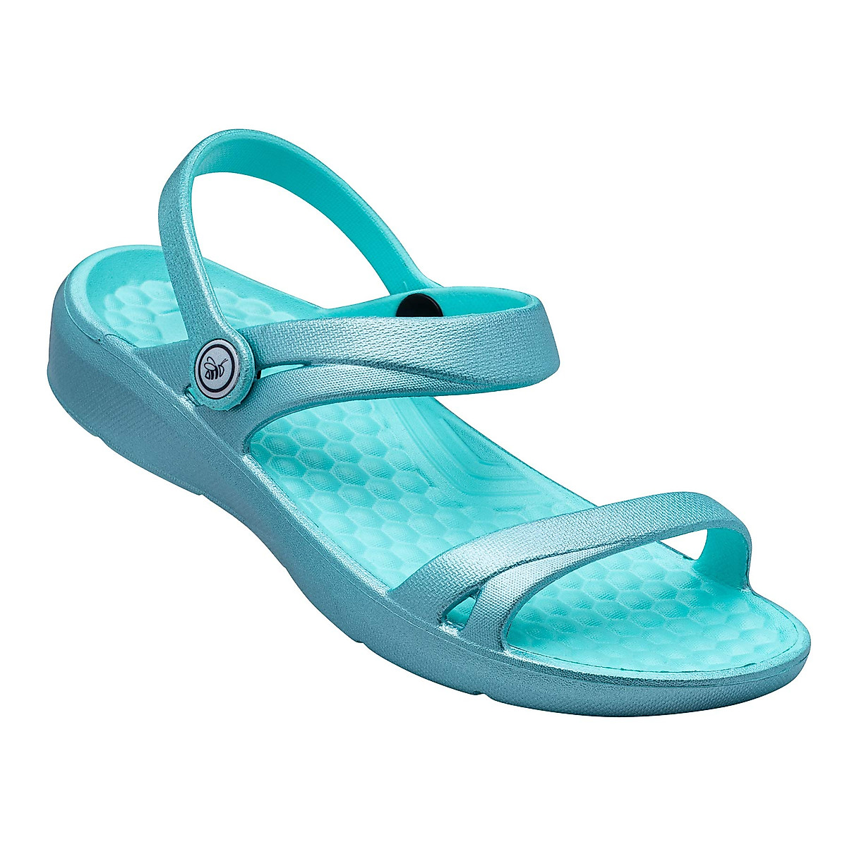 Joybees Dance Sandal - Women's Sporty Arch Support Slip-On with Pivot Backstrap - Metallic Teal - Women's Size 10