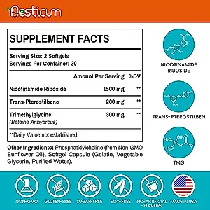 2000 MG Liposomal Nicotinamide Riboside Supplement, High Absorption, NAD+ Boosting Supplement with TMG and Pterostilbene, Superior to Niacinamide for Cellular Energy, and Age Resist, 120 Softgels