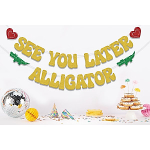 KEWUFD See You Later Alligator Banner, I'm Retired Ask Someone Else Funny Decoration Supplies for Goodbye/Retirement/Farwell/Graduation Party Gold Glitter