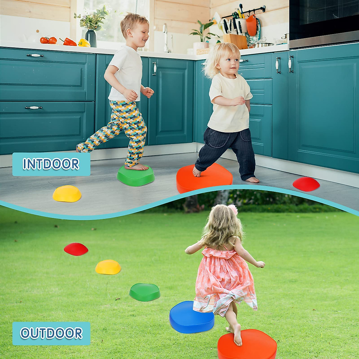 Premkid Stepping Stones for Kids, Set of 5 Pcs Balance Beam for Promote Coordination, Kids Outdoor Play Equipment, Indoor & Outdoor Toddler Sensory Toys, Obstacle Course for Kids Ages 3 Years and Up
