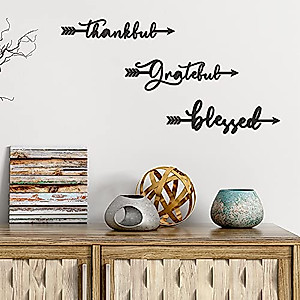 3 Pcs Thankful Grateful Blessed Cutout Sculptures Arrow Signs Rustic Wall Art Ornaments Blessed Thankful Grateful Word Signs Wood Decorative Accent Decors for Farmhouse Kitchen Living Room (Black)
