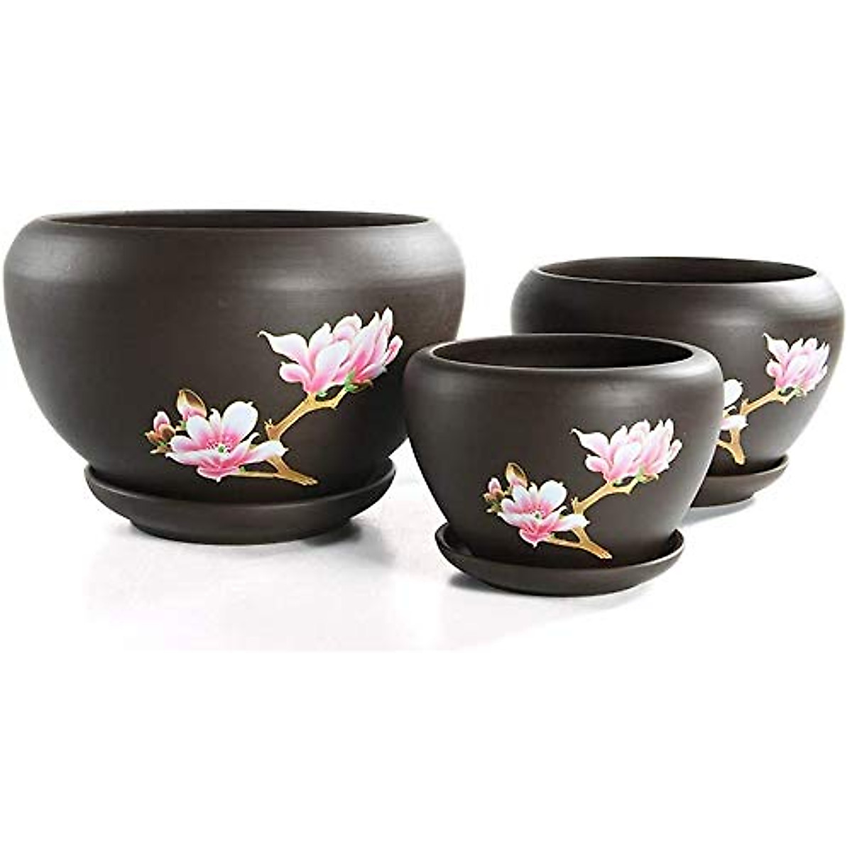 BUNCC Purple Sand Classical Succulent Plant Pot Bonsai Pots Garden Plant Flowerpot Round Ceramic Chinese Style Plant Pot Home Decor