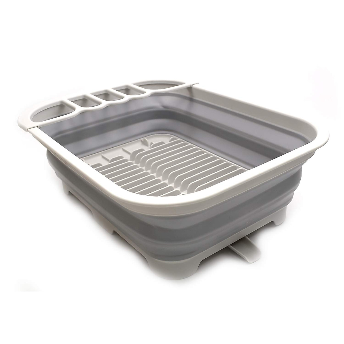 SAMMART 12L (3.17 Gallon) Collapsible Dish Drainer with Swivel spout - Foldable Drying Rack Set - Portable Dinnerware Organizer - Space Saving Kitchen Storage Tray (Grey)