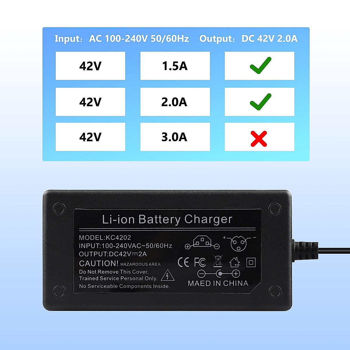 BXIZXD 42V Charger 3-Prong Inline Connector for 36V Pocket Mod/Dirt Quad/Sports Mod Electric Scooter Lithium Battery Power Supply, Battery Charger for Electric Scooter
