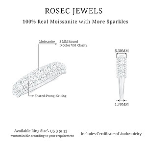 Rosec Jewels Certified Moissanite Wedding Band Ring for Women, Lab Grown Diamond Moissanite Half Eternity Ring (D-VS1 Quality), 14K White Gold, Size:US 8.00