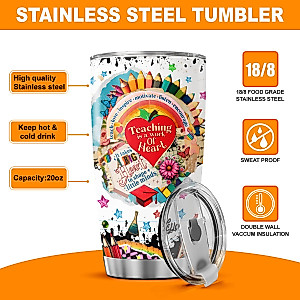 Teacher Gifts, Appreciation For Pack Women Tumblers Teachers Gift Stainless Coffee Steel Music Cups, Teacher Life A Big Heart, Tumbler 20 Oz With Lid And Straw