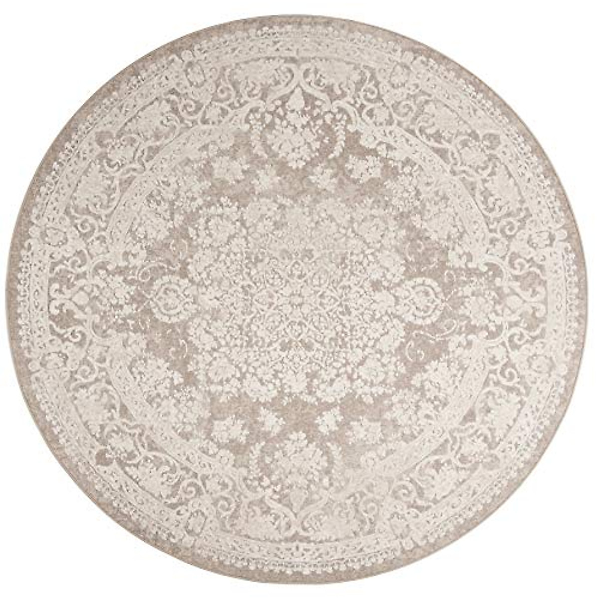 SAFAVIEH Reflection Collection Area Rug - 6'7" Round, Beige & Cream, Vintage Distressed Design, Non-Shedding & Easy Care, Ideal for High Traffic Areas in Living Room, Bedroom (RFT664A)