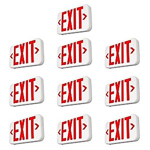 FREELICHT Red LED Exit Sign with Battery Backup，Exit Sign for Business，Easy to Install，UL Certified，AC 120/277V，Pack of 10