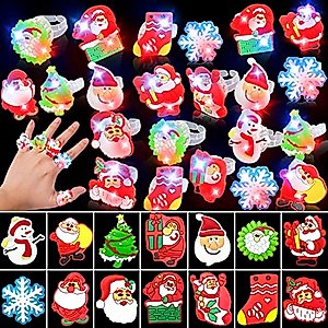 TURNMEON 50 Pack LED Light Up Ring Christmas Party Favors Stocking Stuffers for Kids Flashing Glow in The Dark Funny Christmas Party Supplies Toy Gift Boys Girls Christmas Party Favors Decorations