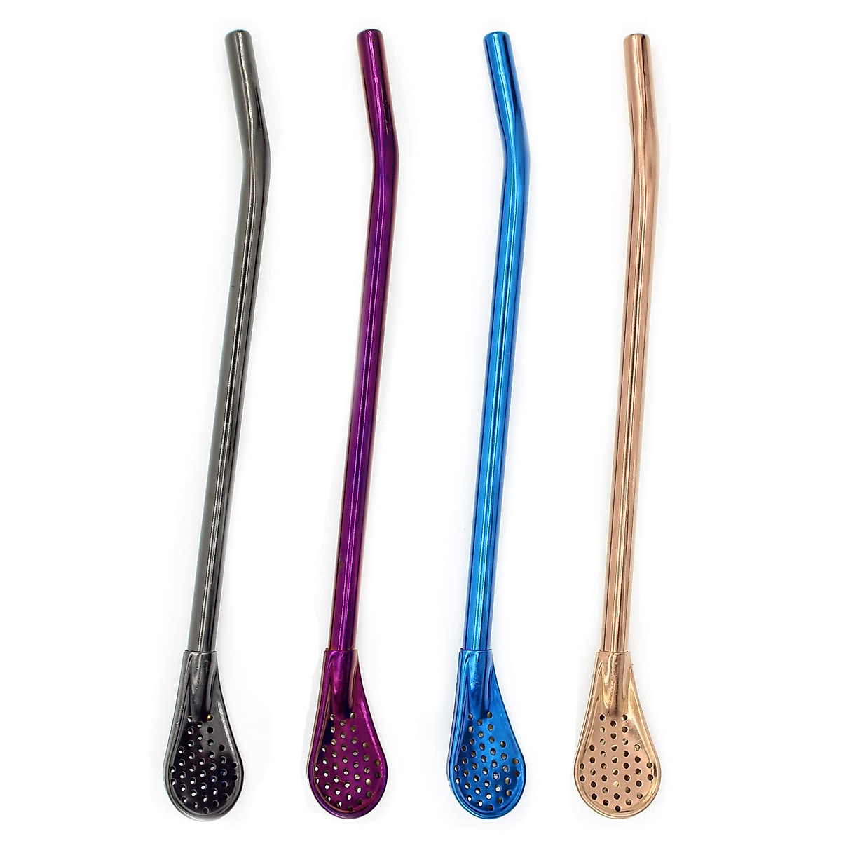 Anller Premium Straw Spoons Bombillas Yerba Mate Straw, Drinking Stirring Straws with Filter Spoon -7.2inch (7 Straws + 2 Cleaning brushes）