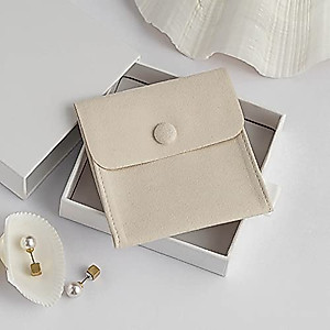PandaSew Microfiber Jewelry Pouch, 20pcs 8x8cm Luxury Small Jewelry Gift Bag Package Snap Button with Divider Beige