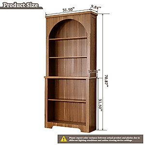 Janmer Home 71" Tall Narrow Bookshelf, Modern 5-Tier Arched Bookshelf, Arched Narrow Bookcase with Open Display Storage Shelf for Office, Living Room (Walnut, 71inch 1pcs)