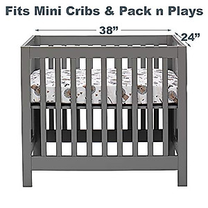 Lambs & Ivy Jungle Safari Cotton White/Gray Elephant/Lion Fitted Mini Crib Sheet