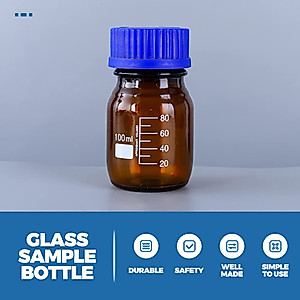 100ml Storage Glass Bottles with Cap - 3pcs Round Media Storage Bottles Amber Graduated Lab Reagent Container for Lab Scientific Glassware Classrooms Home