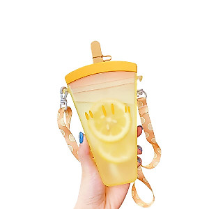 12Oz (350ML)Cute Water Bottles with Straws, Creative Kawaii Popsicle Cups, Leakproof Plastic Popsicle Bottles with Shoulder Strap, Multi-Colored Juice Drinking Bottle Suitable for Adult Children