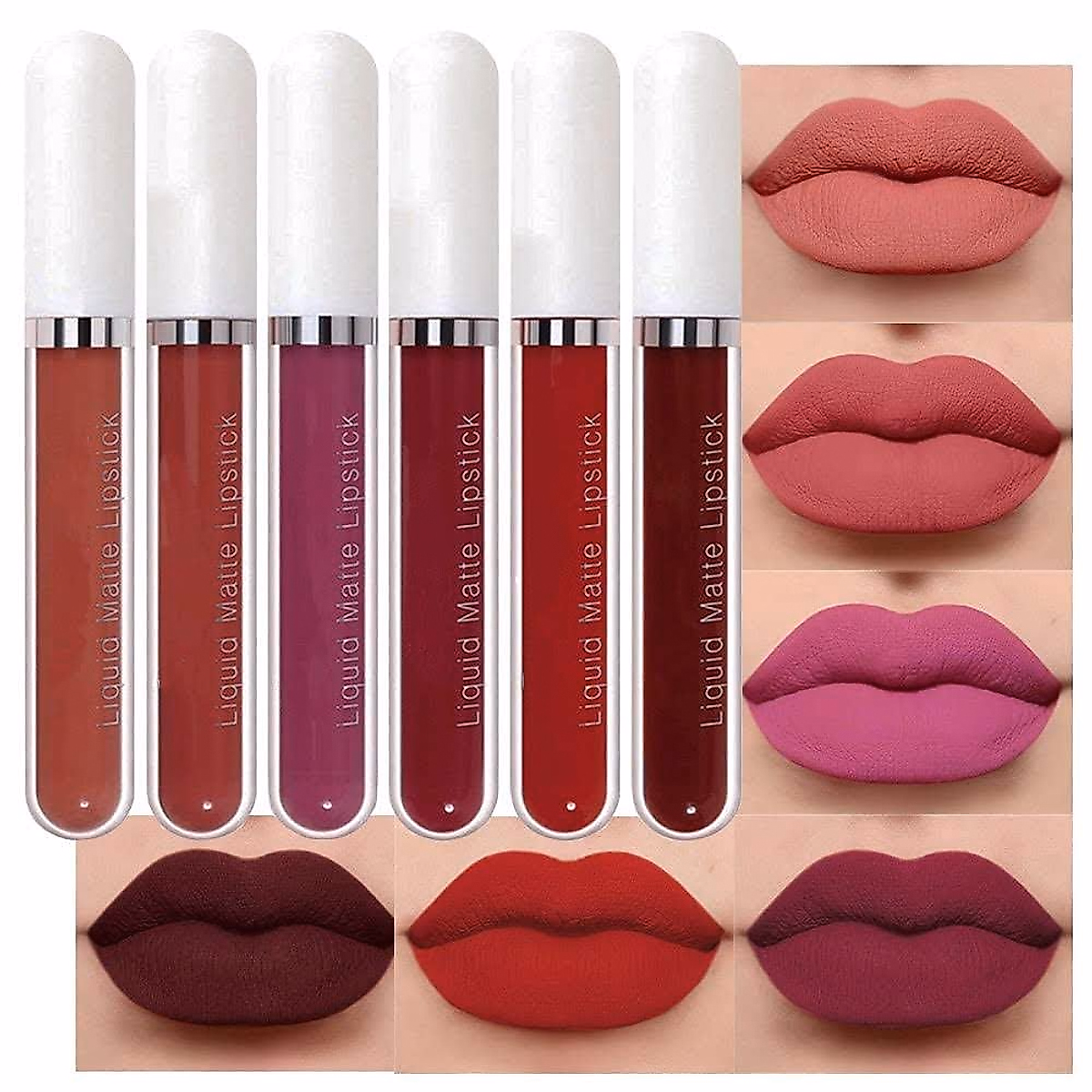 evpct CmaaDu 6Pcs Lipstick Matte Liquid Lipstick Lipgloss Set for Women, Dark Ruby Plum Wine Red Violet Purple Nude Beige Pink labiales mate 24 horas originales matte larga duracion 24 Hour Lipstick