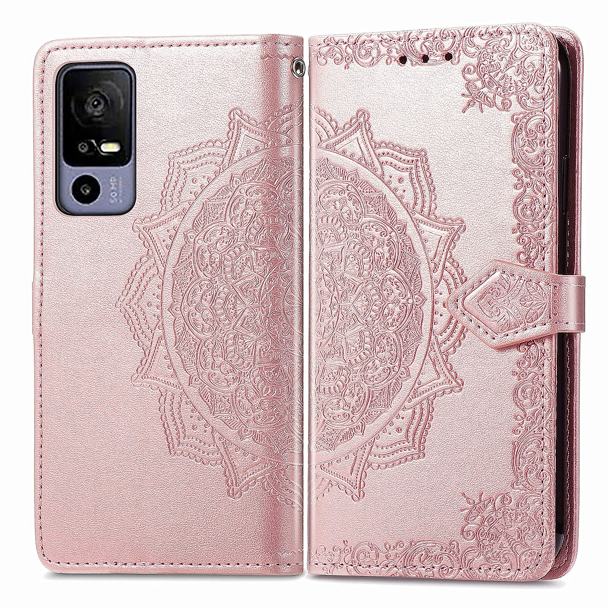 Ranyi for Jitterbug Smart4 Case, Jitterbug Smart 4 Phone Case, Mandala Flower Leather Wallet Case with Credit Card Holder Kickstand Flip Folio Magnetic Wallet Case for Jitterbug Smart4 -rose gold