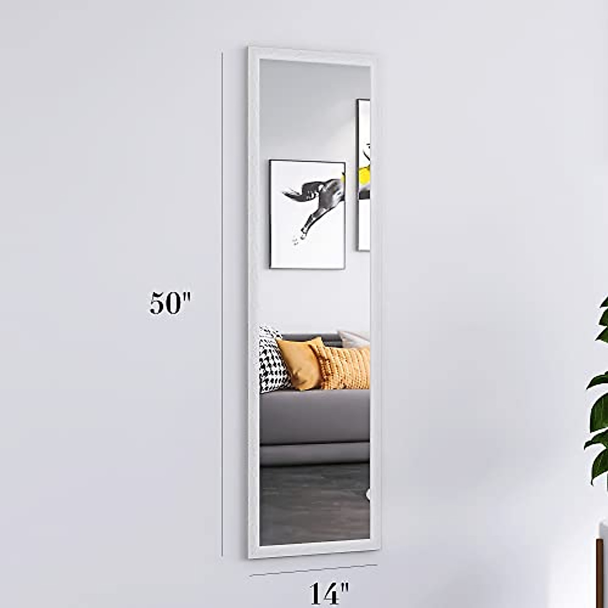 Beauty4U Full Length Mirror Wall Mirror Full Body Dressing Mirror Wall Mounted Hanging for Dorm Home, 50"x 14", White