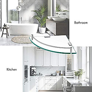 KES Glass Corner Shelf for Bathroom Corner Shelf 2 Pack Tempered Glass Shelf with Rail SUS 304 Stainless Steel Wall Mounted Brushed Finish, BGS2101A-2-P2
