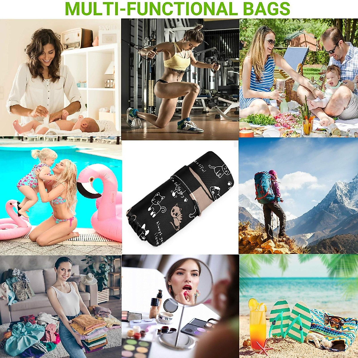 visesunny Funny Cat Footprint Cartoon Animal 2Pcs Wet Bag with Zippered Pockets Washable Reusable Roomy for Travel,Beach,Pool,Daycare,Stroller,Diapers,Dirty Gym Clothes, Wet Swimsuits, Toiletries