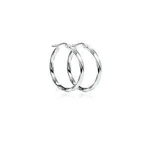 Sterling Silver Hoop Earrings, Twisted Round Design, High Polish Finish with Click-Top Closure, Tarnish and Nickel Free, 25mm Diameter