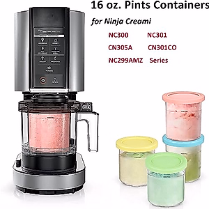 EVANEM 2/4/6PCS Creami Containers, for Ninja Creami Ice Cream Maker Pints,16 OZ Pint Ice Cream Containers Airtight,Reusable for NC301 NC300 NC299AM Series Ice Cream Maker,Gray-4PCS