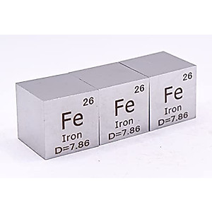 HQRP-Crystal 1" 25.4mm Iron Ferrum Metal Cube Fe up to 99.9% Pure Periodic Table Element Engraved Density Collection Science Education Display Block Cube + Acrylic Case Box - 1PC