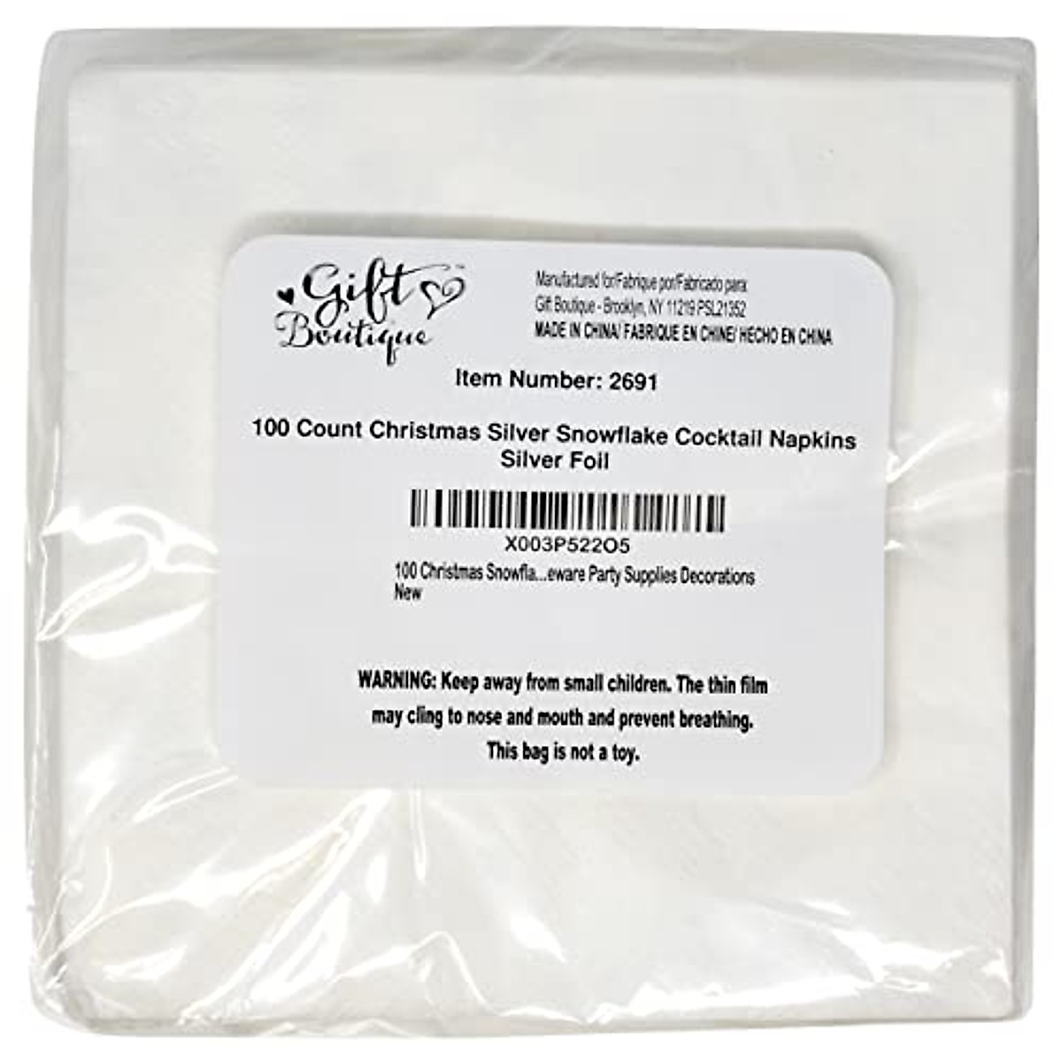 100 Christmas Snowflake Cocktail Beverage Napkins Holiday Disposable Paper Napkin Silver White Snowflakes Dessert Napkins for Home Dinner Buffet Xmas Decorative Tableware Party Supplies Decorations