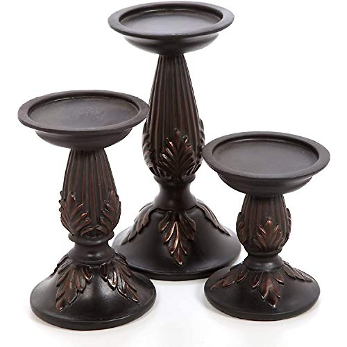Hosley Set of 3 Resin Pillar Candle Holders 8 Inches 6 Inches and 4.5 Inches High Ideal for LED and Pillar Candles Gifts for Weddings Party Home Spa Reiki Aromatherapy Votive Candle Gardens O3