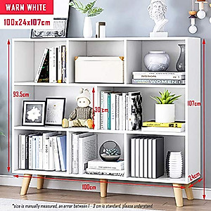 IOTXY Wooden Open Shelf Bookcase - 3-Tier Floor Standing Display Cabinet Rack with Legs, 8 Cubes Bookshelf, Warm White