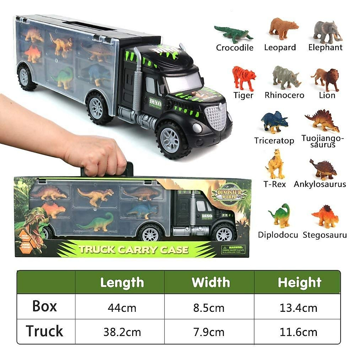 KIDS REPUBLIC, Official Dinosaur Truck Carrier – 6 Toy Dinosaurs Play set -– 6 Wild Animals -Dinosaur Stickers Dinosaur Toys Set for Toddler – Monster Trucks for Boys for 3, 4, 5, 6, 7 Years Old
