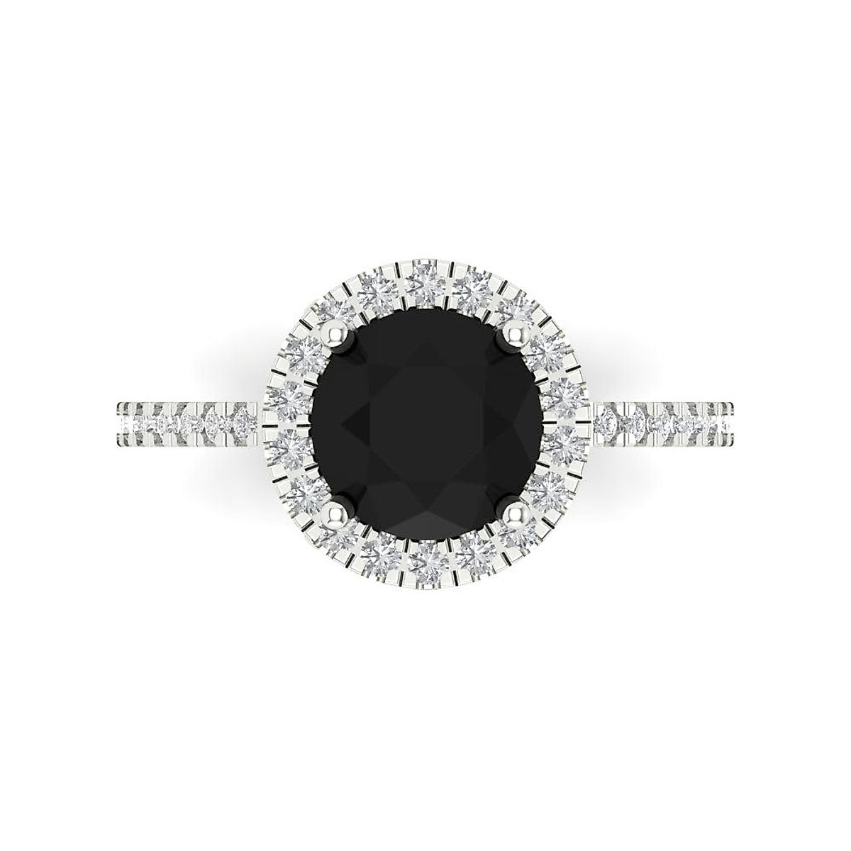 1.82ct Round Cut Solitaire halo Natural Black Onyx designer Modern Statement with accent Ring Solid 14k White Gold Size 4.5