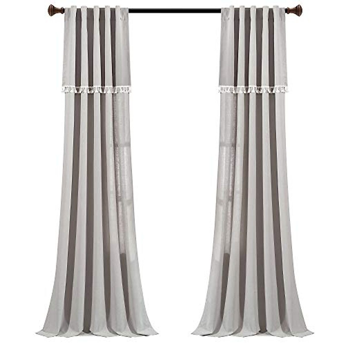 Lush Decor Ivy Tassel Faux Linen Window Curtain Panel Pair, 84 in x 40 in, Light Gray