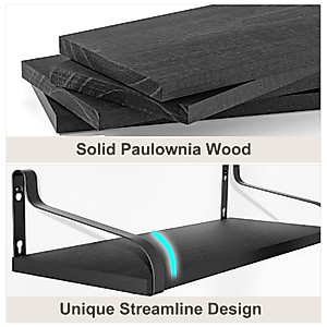 Love-KANKEI Black Floating Shelves for Wall Set of 4, 15.7 Inch Wood Wall Shelves with Bracket, Rustic Hanging Shelves for Bathroom, Bedroom, Kitchen,Living Room, Office Display