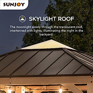 Sunjoy 11 x 11 ft. Hardtop Gazebo Cedar Wood Framed Hot Tub Gazebo with Steel and Polycarbonate Hardtop and bar Shelf, Matte Black by SummerCove