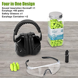 ProCase Shooting Ear Protection Earmuffs, Gun Eye Protection and 60 Pairs Earplugs for Shooting, 4 in 1 Gun Range Safety Equipment Kit -Black