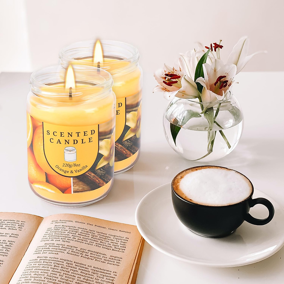 Pack of 2 Orange & Vanilla Odor Elimination Scented Candles Gift Set for Women, Soy Wax Aromatherapy Candles for Home