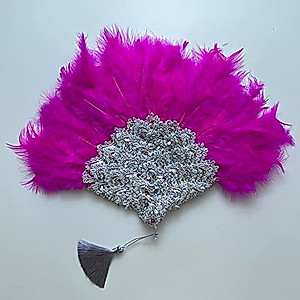 Msbfea Big Size Design African Orange Feather Fan Ladies Wedding Feather Fan for Bride Double Side Feather Nigerian Flower - 35cmx45cm Color 914