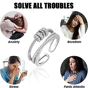 JANSIO Threanic Triple-Spin Ring, Jansio Ring, Feelief Self-Soothing Ring, Feelief Zirconica Triple Fidget Ring, Adjustable Moissanite Spinner Ring for Women (2 Silver)