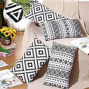 Ziliny 4 Sets Outdoor Waterproof Lumbar Pillows with Insert 12 x 20 Inch Water Resistant Throw Pillow Cushion Covers Set for Swing Porch Couch Sofa Garden Cushion Patio Furniture(Trendy)
