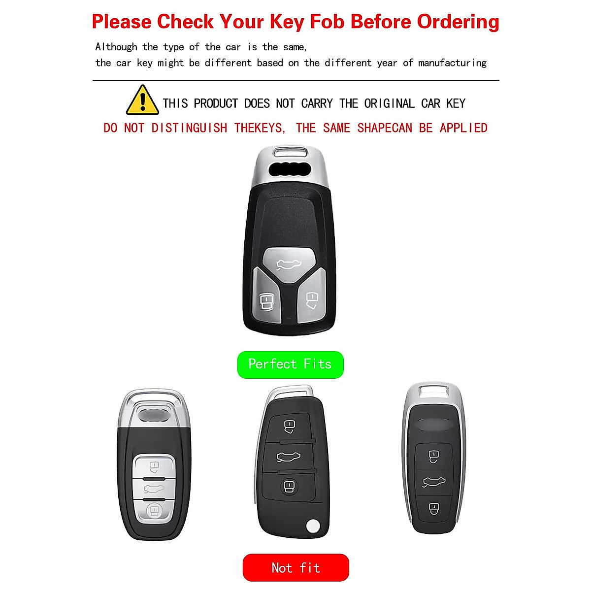 for Audi Key Fob Cover Case Metal Shell Car Smart Keys Protect Keychain Compatible Audi A4 A5 Q7 Q5 TT RS A3 A6 SQ5 SQ7 R8 S5 (P-AODIBqh-Black)