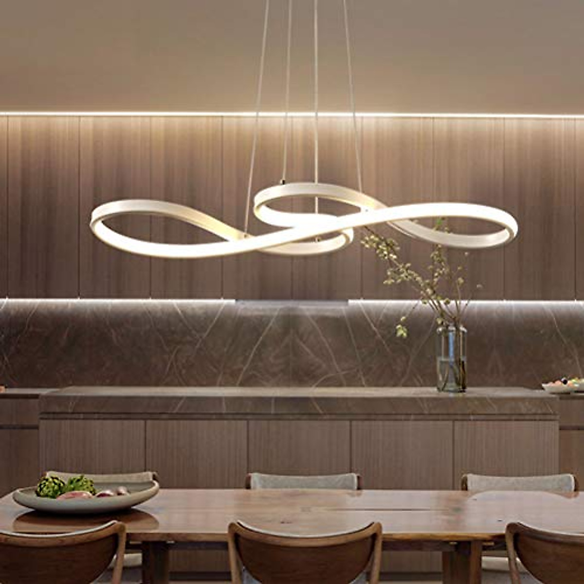 Modern LED Acrylic Chandelier Dining Room Dimmable 3000K~6500K Remote Control Pendant Lights Color/Brightness Adjustable Half Flush Mount Ceiling Hanging Lamp Fixture for Bedroom Livingroom Lighting