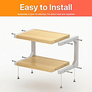 Mt.Jun Heavy-Duty Desktop Printer Stand - 2-Tier Organizer, 18" W x 12" D x 11" H, White Iron Tube Frame and Golden Oak Colored Panel, Supports 50 lbs