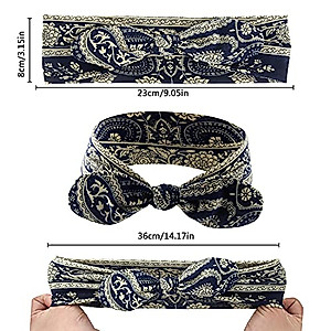 Carede Bandana Headband for Women Vintage Paisley Knot Headbands Bow Headband Elastic Cute Hair Band,Pack of 6