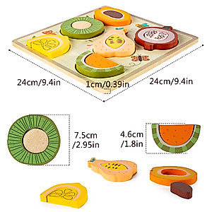 TOGELIN Wooden Puzzles for Toddlers 1-3, Baby Puzzles, Montessori Toys for Kids, Preschool Learning Toys for Boys and Girls-Fruit & Shape