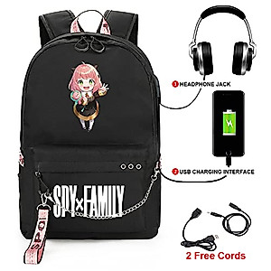 SPIRTUDE Spy x Family Backpack for School Anya Forger Bookbag Anime Backpacks with USB Charging Port, 17inch (B)