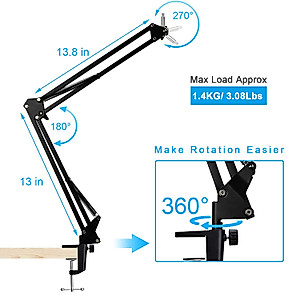 Wave 1 Microphone Stand, Professional Mic Boom Arm Stand Compatible with Elgato Wave 1 USB Condenser Microphone by SUNMON