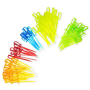 ODDIER 100PCS 3.3 Inch Plastic Sword Toothpicks Picks for Appetizers, Fruit Fork Cocktail Sticks Disposable, Cocktail Sticks and Cocktail Picks for Drinks,Multicolor