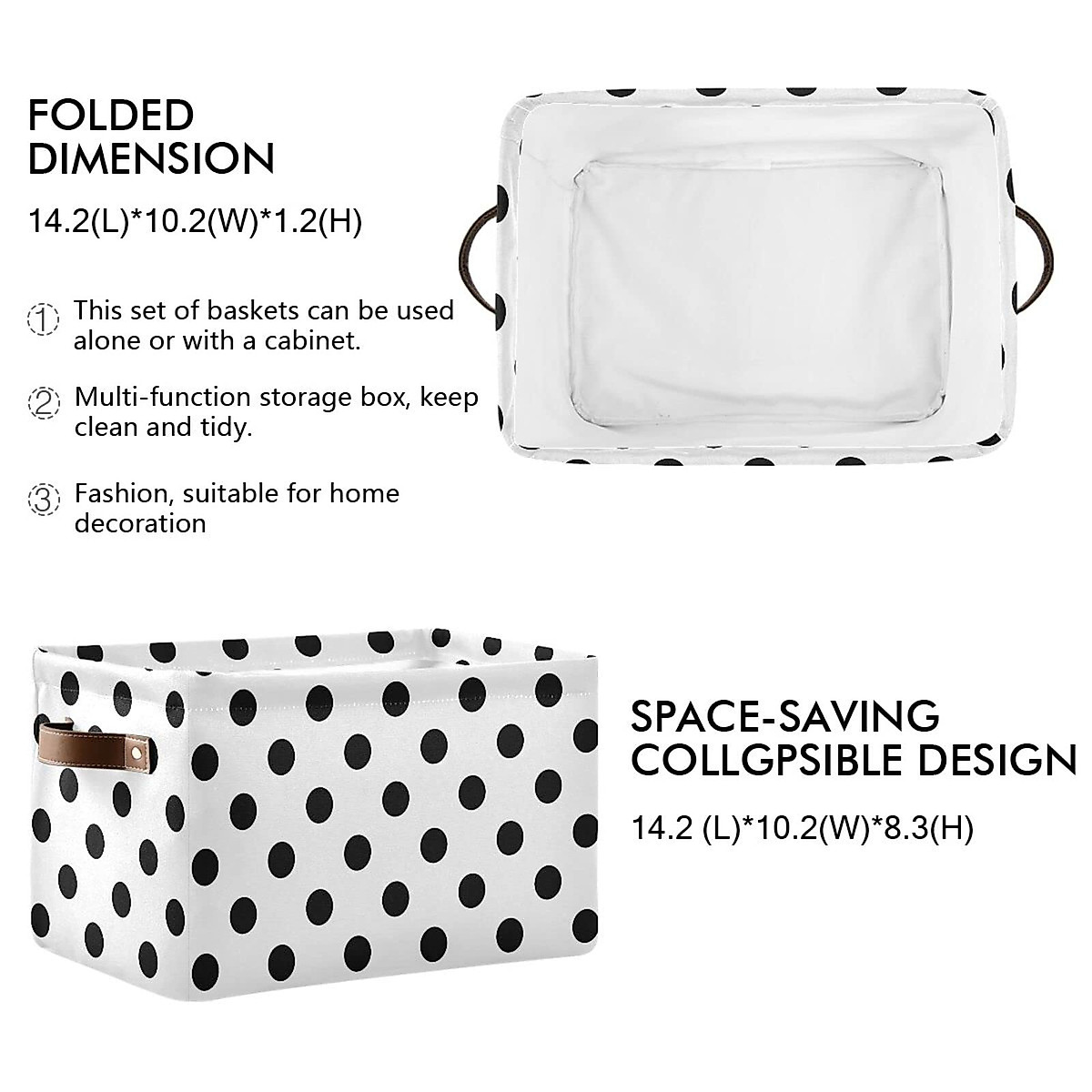 ALAZA White Black Polka Dot Foldable Storage Box Storage Basket Organizer Bins with Handles for Shelf Closet Living Room Bedroom Home Office 1 Pack
