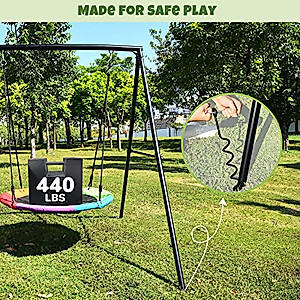 Trekassy 440lbs Swing Set with 40 Inch Saucer Tree Swing, Swivel and Heavy Duty A-Frame Metal Swing Stand (Multicolor)